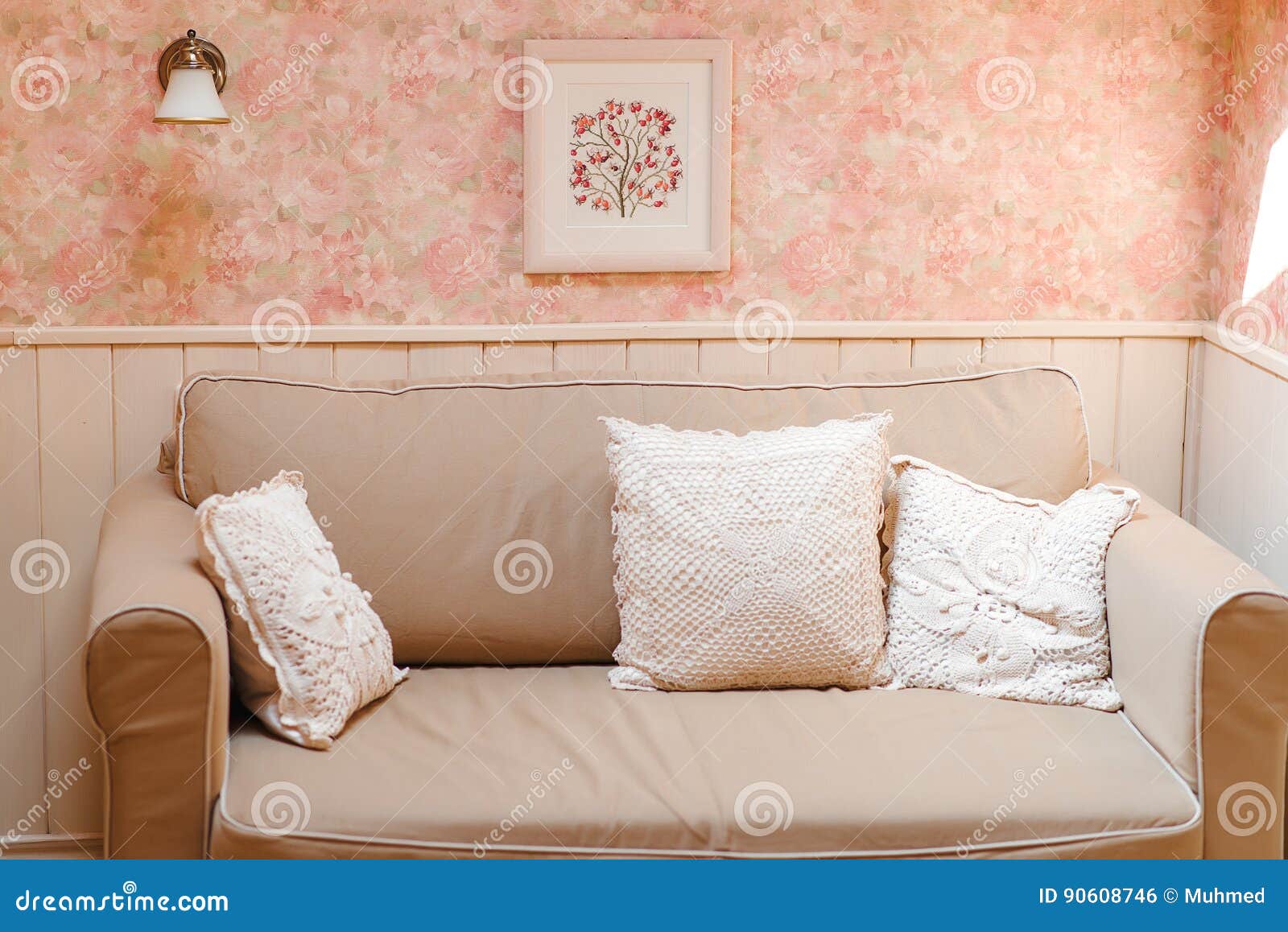 Relax Area with Large Sofa and Cushions. Stock Photo - Image of house ...