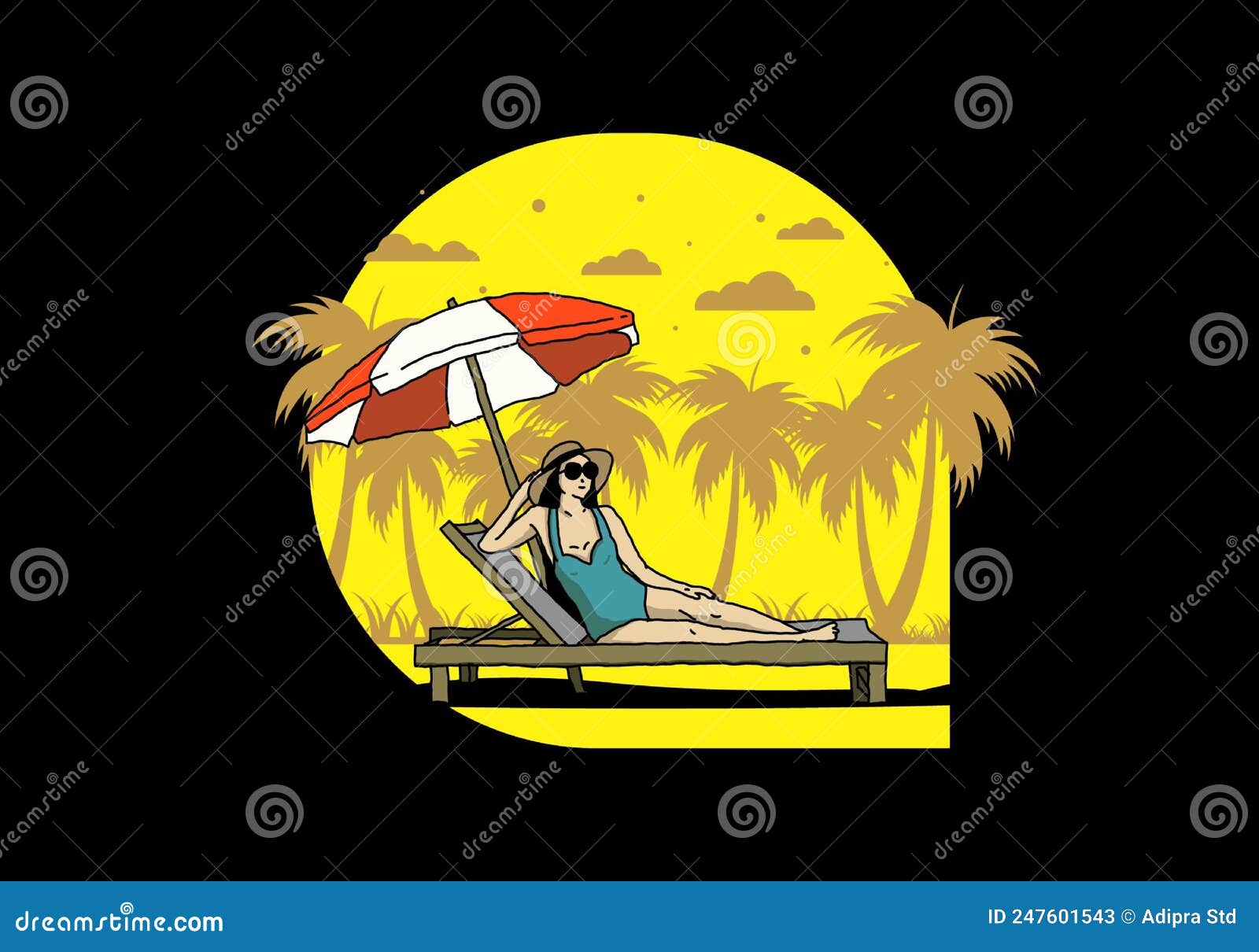 Relax On The Beach Chair Under The Umbrella Illustration Stock Vector