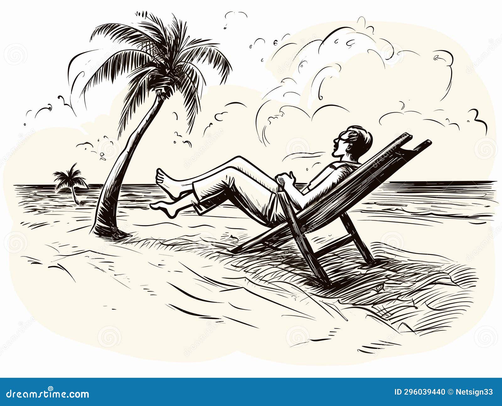 Relax on Beach in Hand-drawn Style Stock Illustration - Illustration of ...
