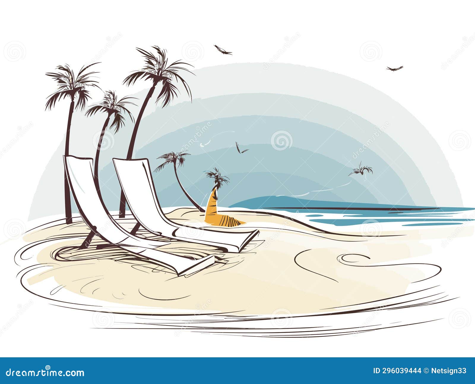 Relax on Beach in Hand-drawn Style Stock Illustration - Illustration of ...