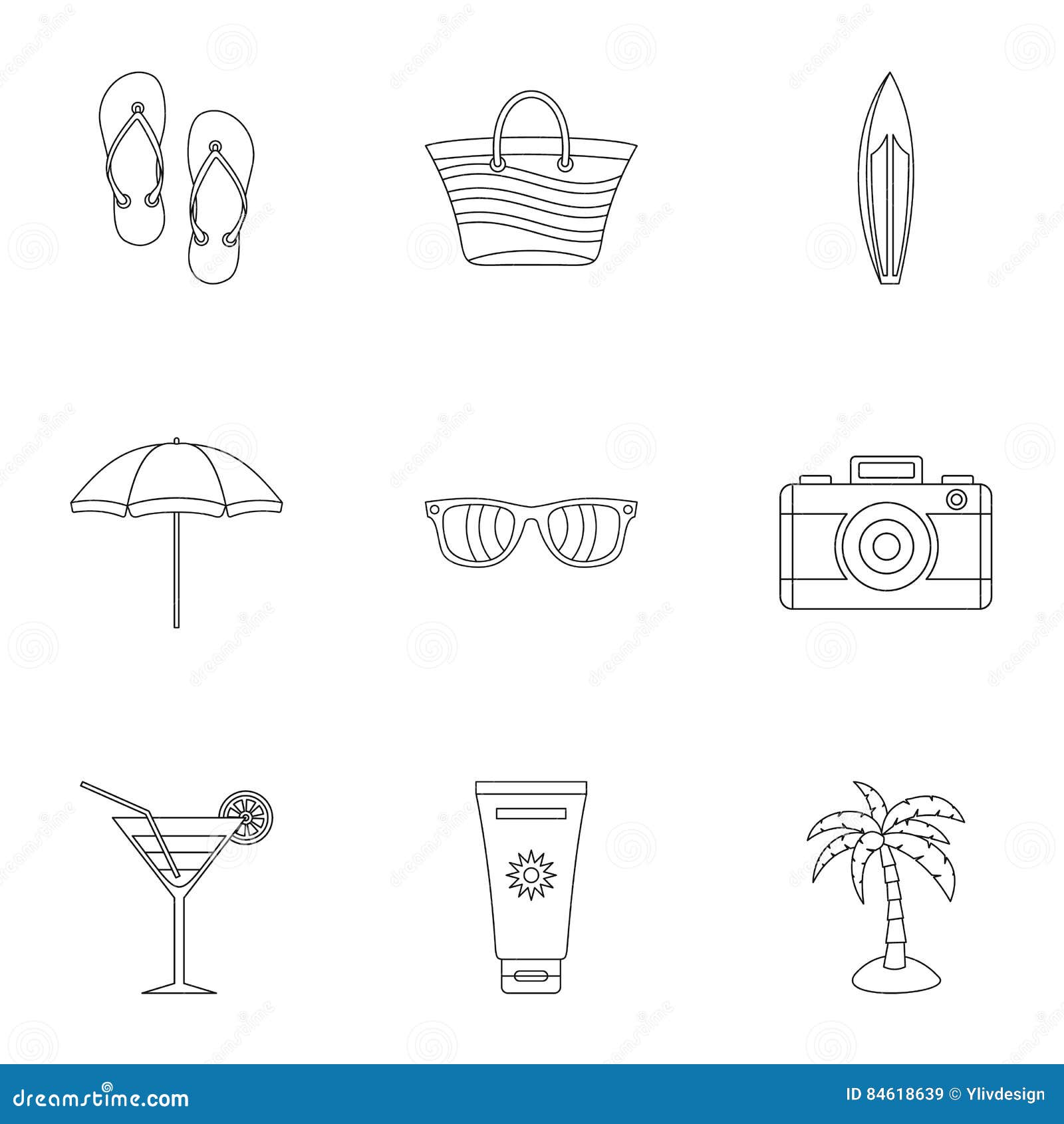 Relax on Beach Icons Set, Outline Style Stock Vector - Illustration of ...