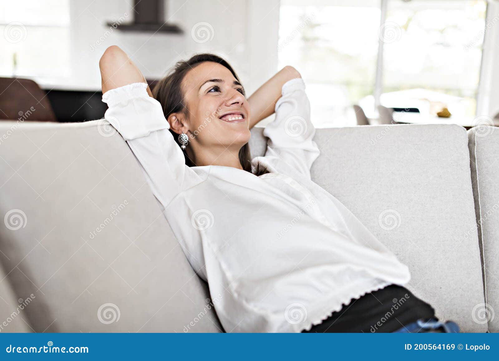 Relax Brunette Having Good Time on the Living Room Stock Image - Image ...