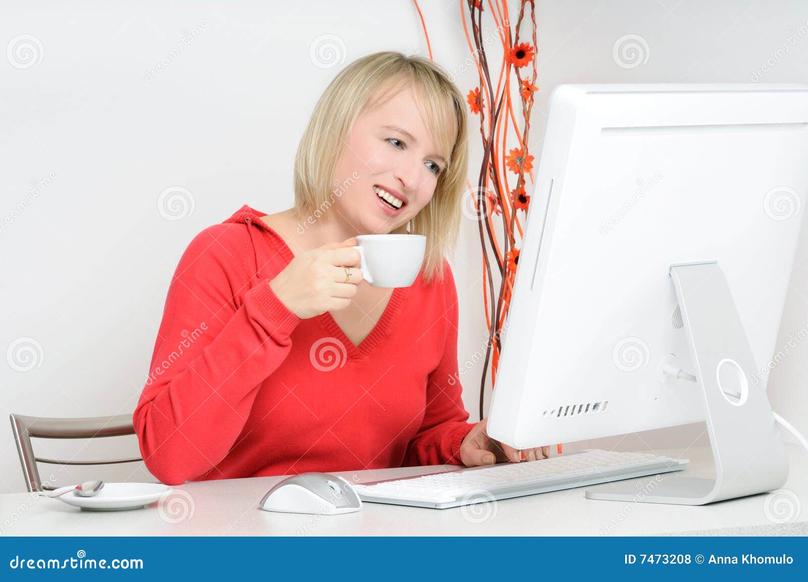 Relax with computer stock photo. Image of leisure, female - 7473208