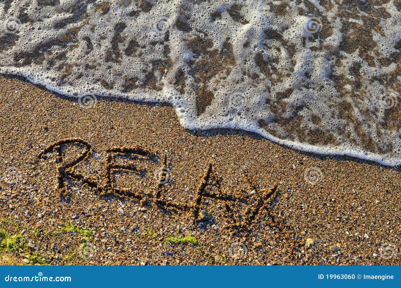 Relax Concept - Words in the Sand Stock Photo - Image of message, foam ...
