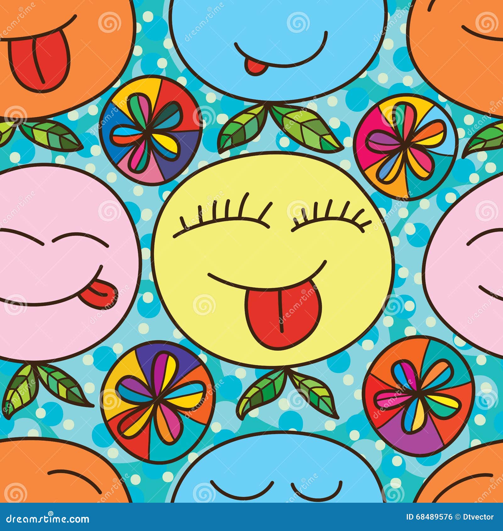 Relax Cute Face Seamless Pattern Stock Vector - Illustration of ...