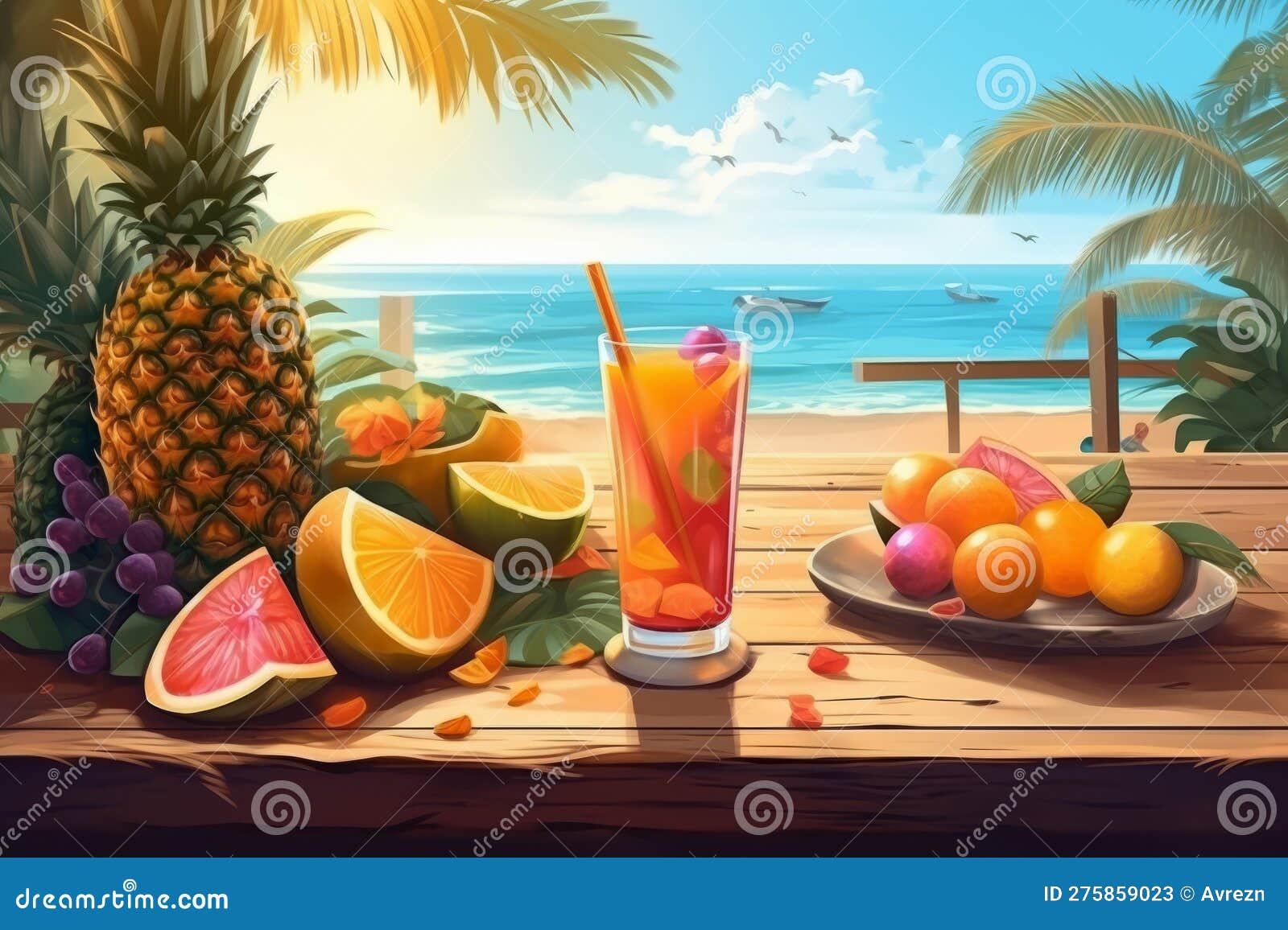 Sipping A Refreshing Tropical Cocktail On A Sandy Beach Bar Table