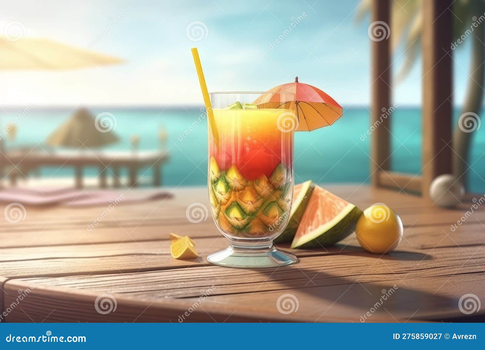 Sipping A Refreshing Tropical Cocktail On A Sandy Beach Bar Table
