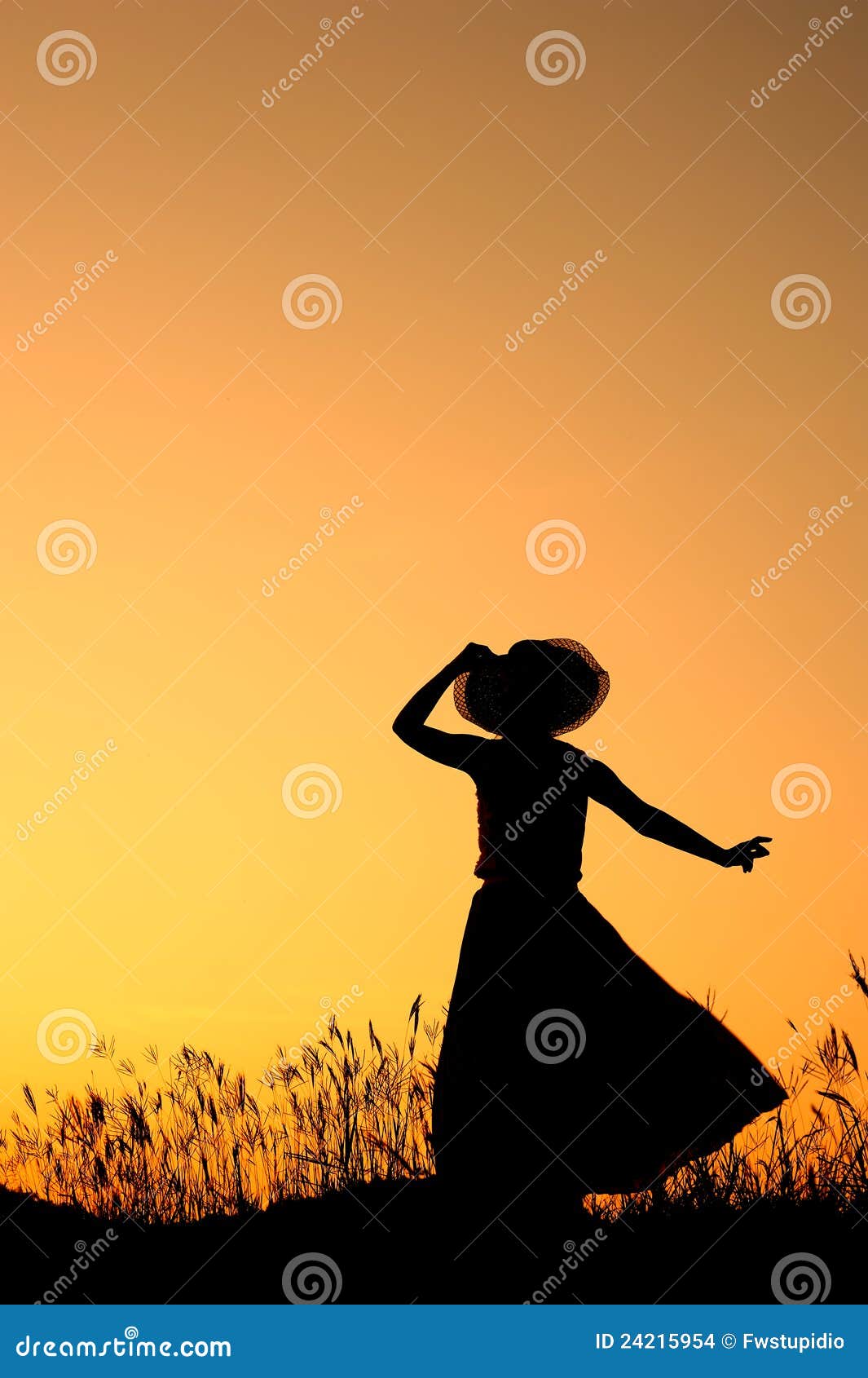 Relax Enjoy Woman and Sunset Silhouette Stock Photo - Image of nature ...