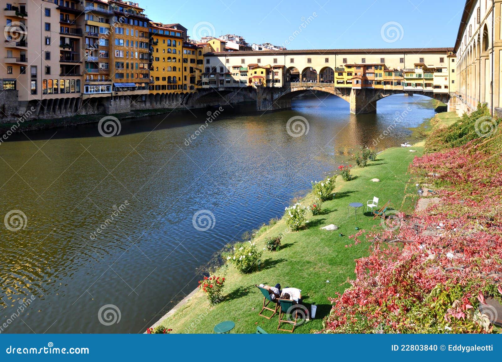 Relax in Florence in Front of Famous Bridge Stock Photo - Image of ...