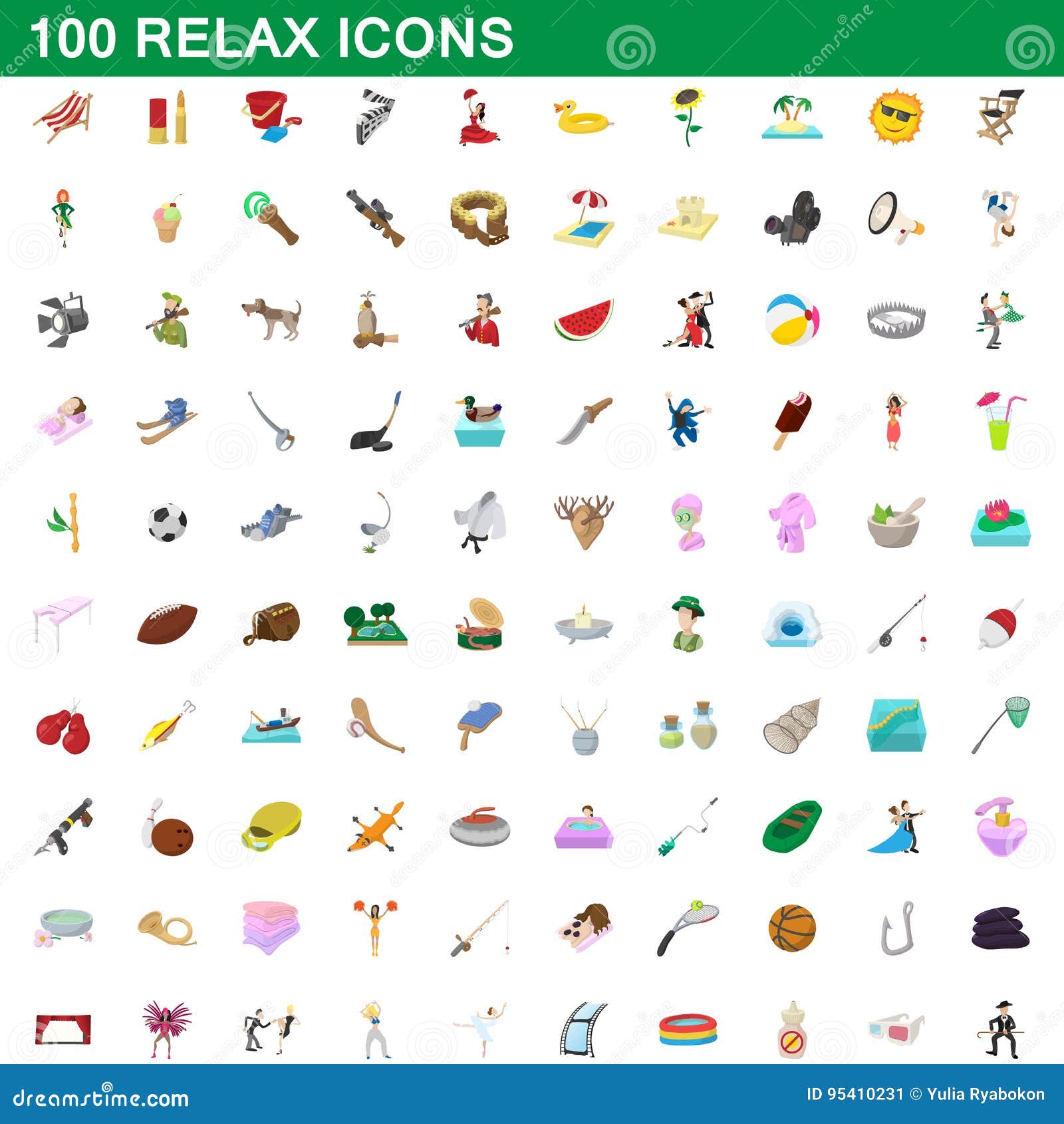 100 Relax Icons Set, Cartoon Style Stock Vector - Illustration of hotel ...