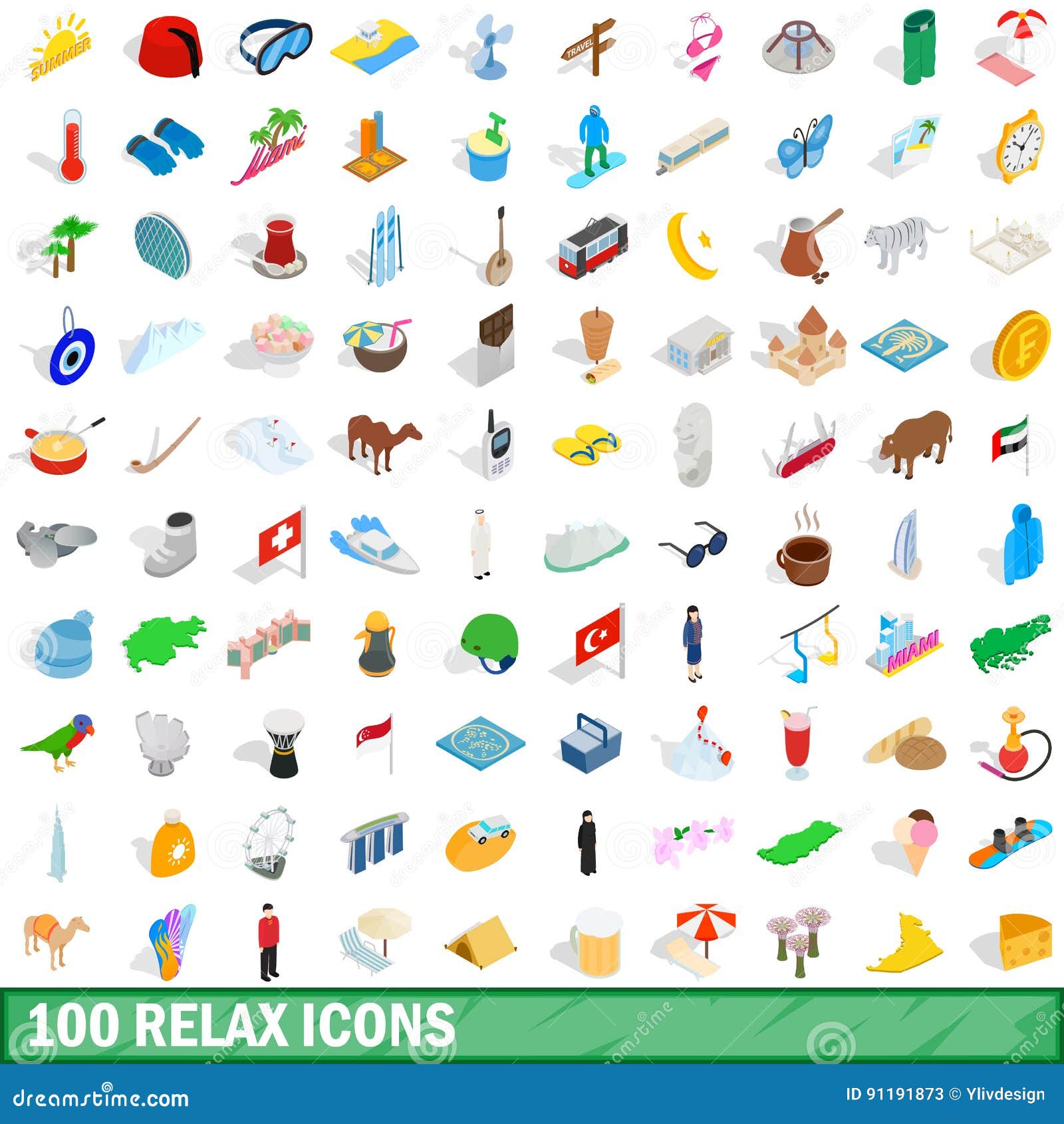 100 Relax Icons Set, Isometric 3d Style Stock Vector - Illustration of ...