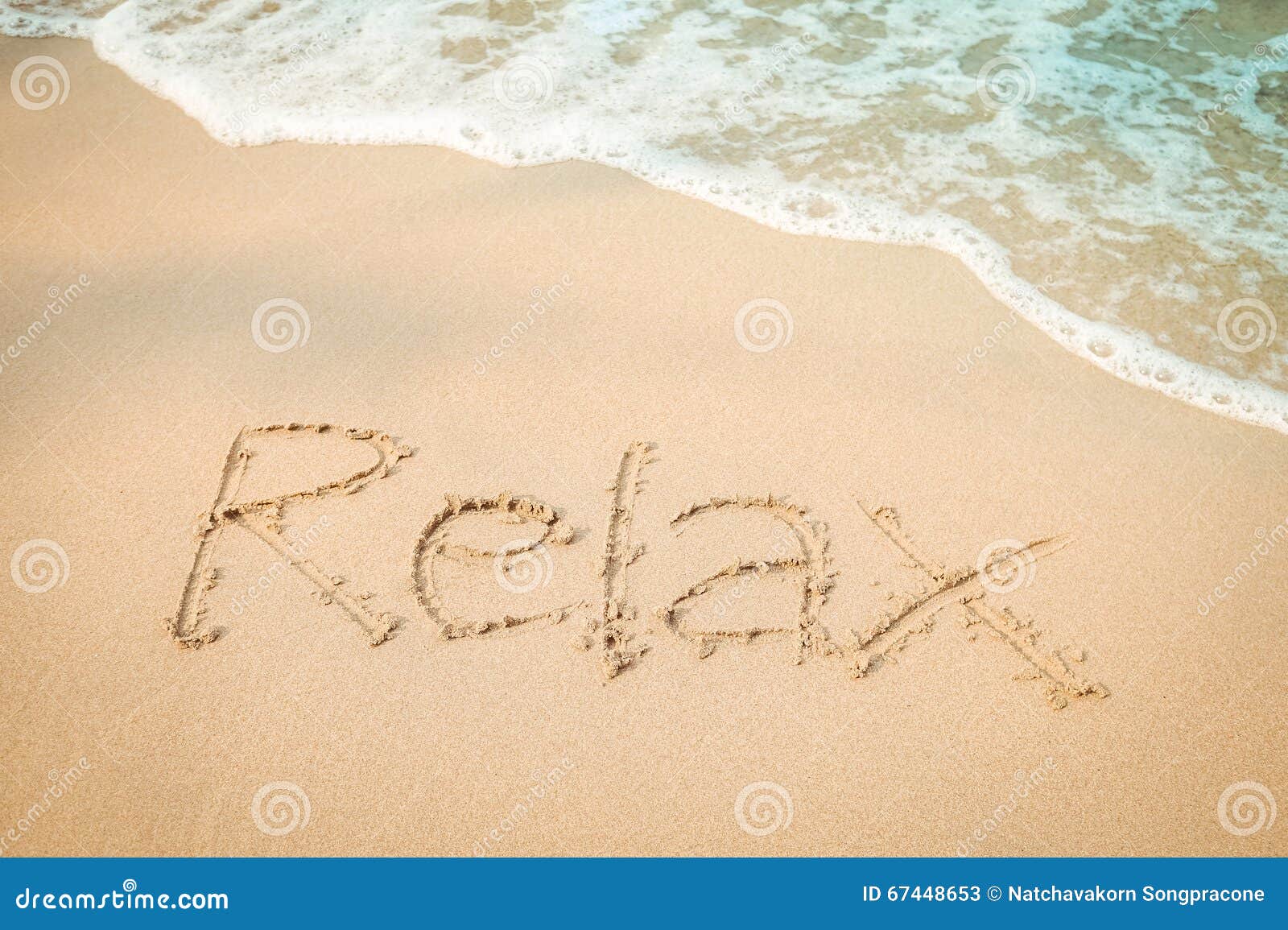 Relax Message Hand Writing on the Sand Beach Stock Image - Image of ...