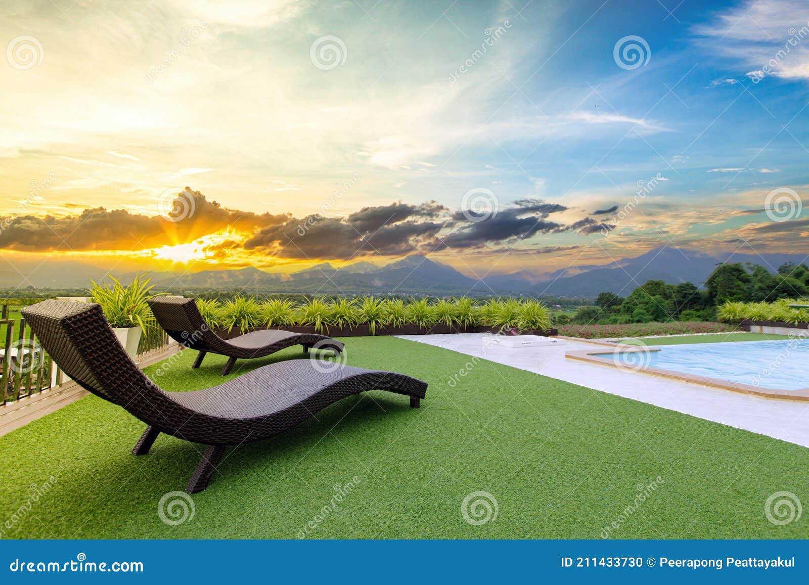 Relax in the Pool. Ybeautiful Sky with Clouds Background Stock Photo ...
