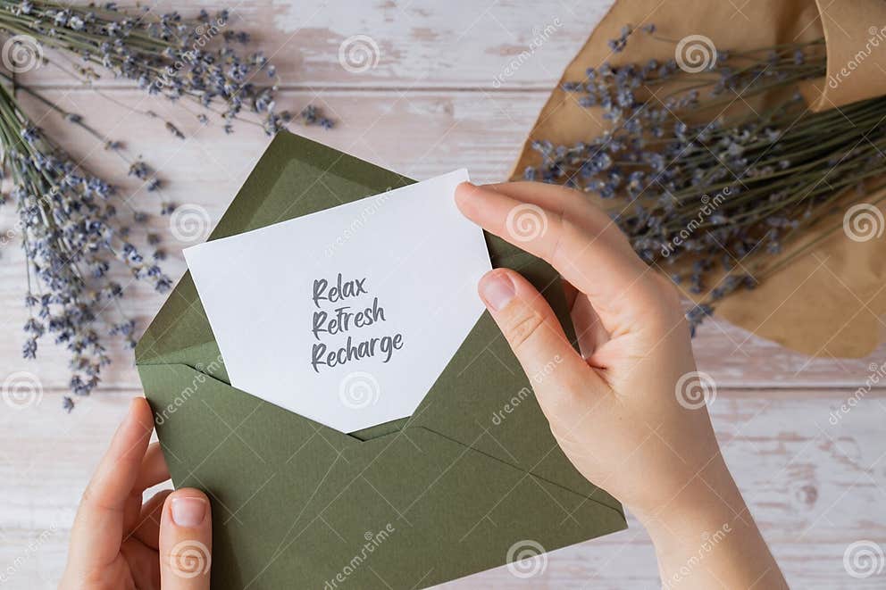 RELAX REFRESH RECHARGE Text on Supportive Message Paper Note Reminder ...