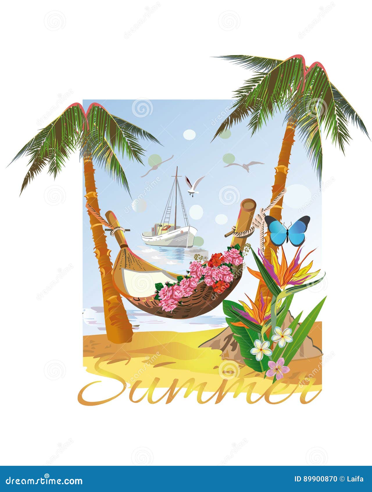 Relax Summer Background with Flowers and Feathers. Stock Vector ...