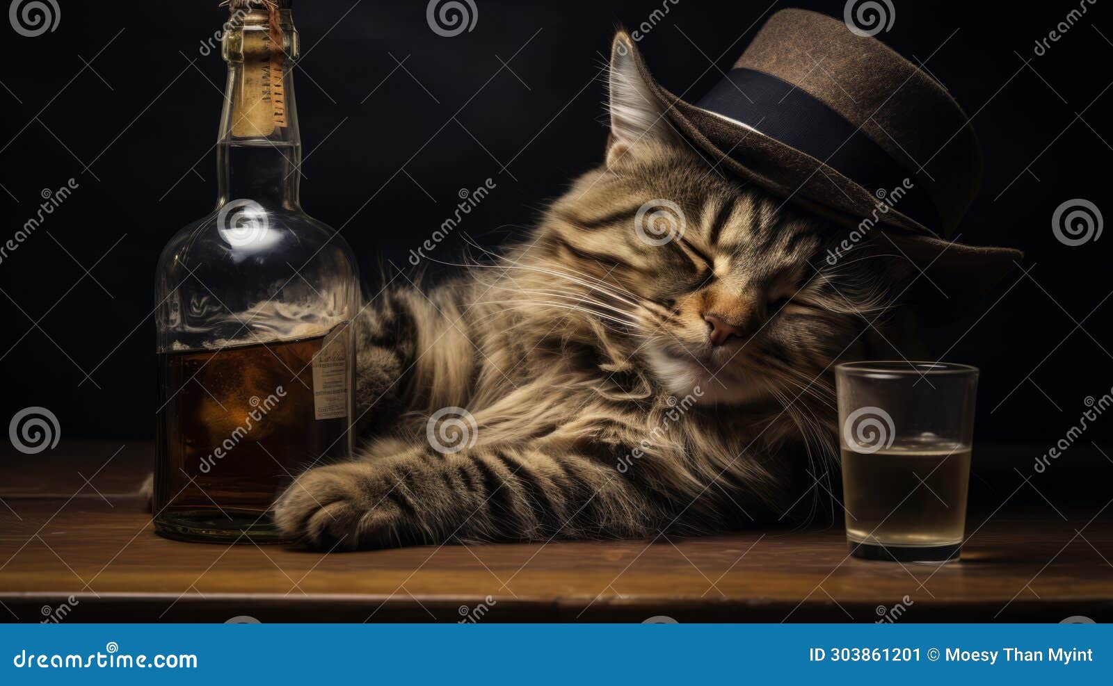 Drunk Tabby Cat beside Whiskey Bottle and Glass Stock Illustration ...