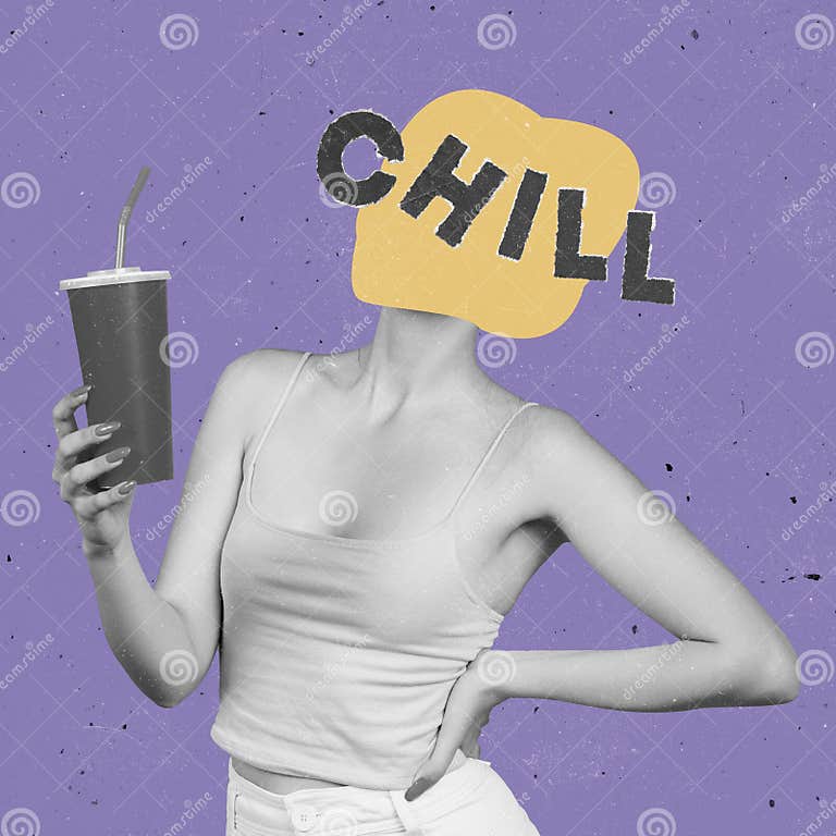 Conceptual Portrait Of Faceless Woman With Word Chill Instead Face