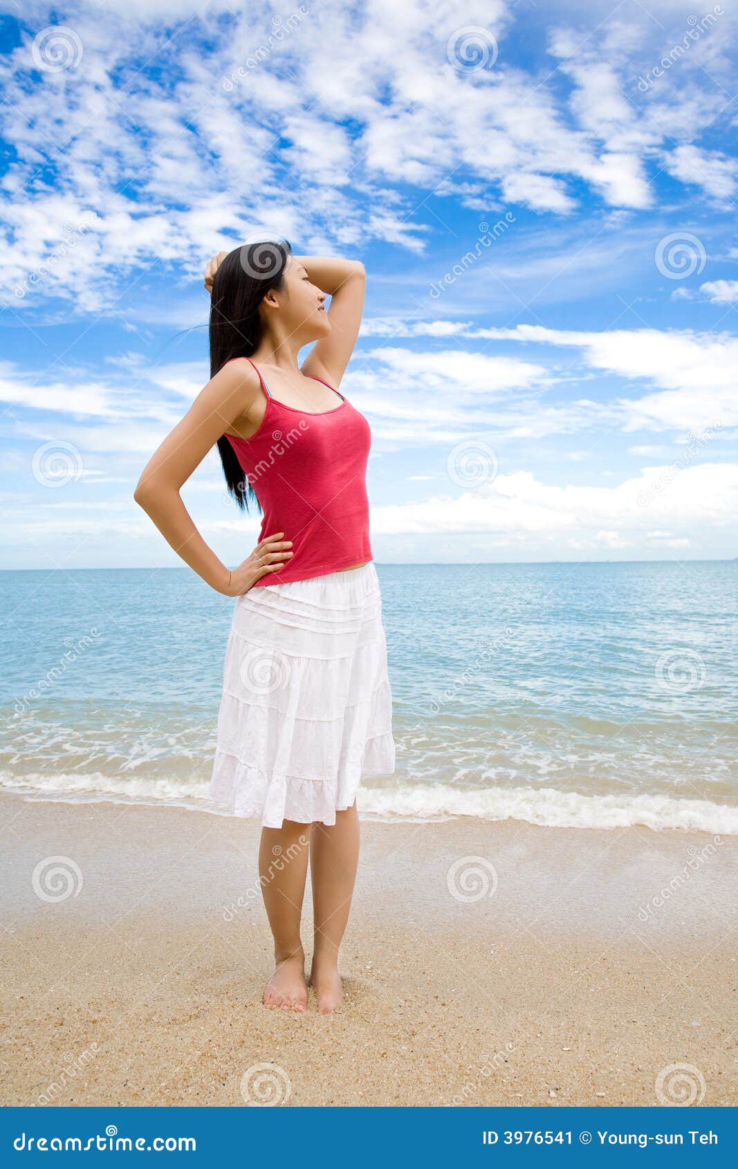 Relax woman by the beach stock image. Image of hand, attractive - 3976541