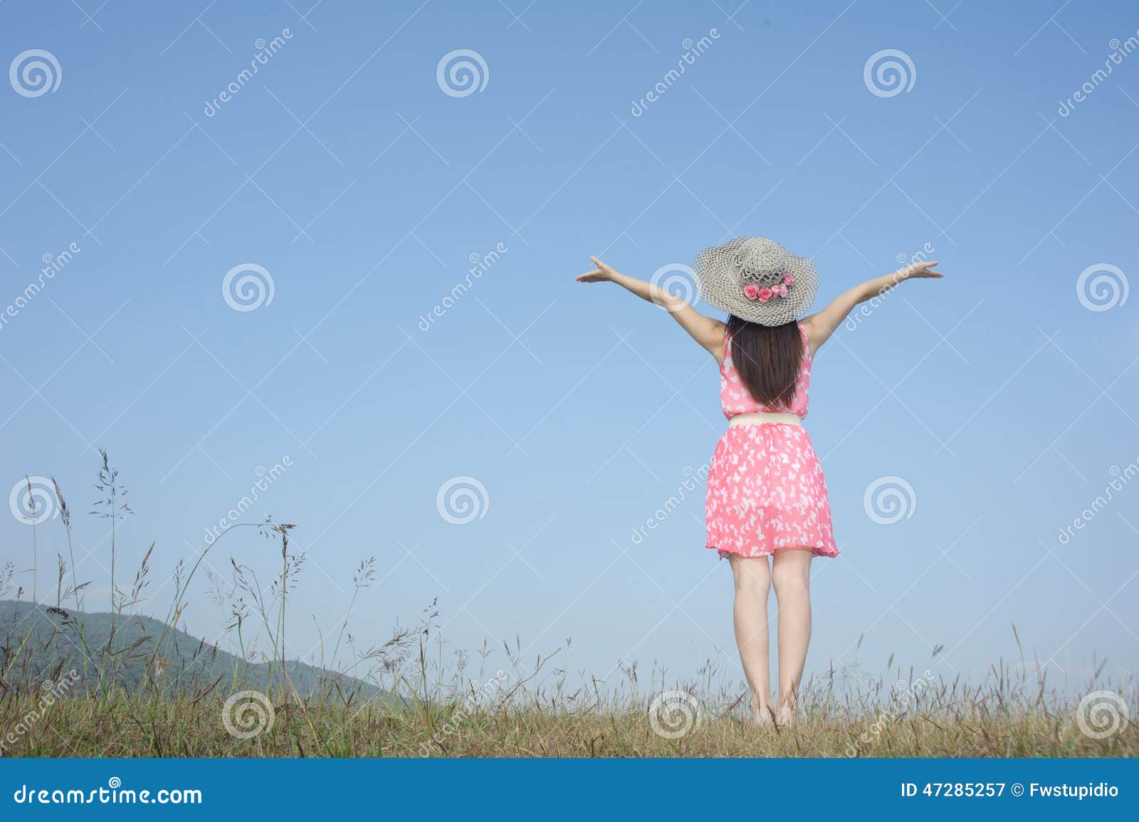 Relax Woman Standing and Sky on Beautiful Day Stock Image - Image of ...