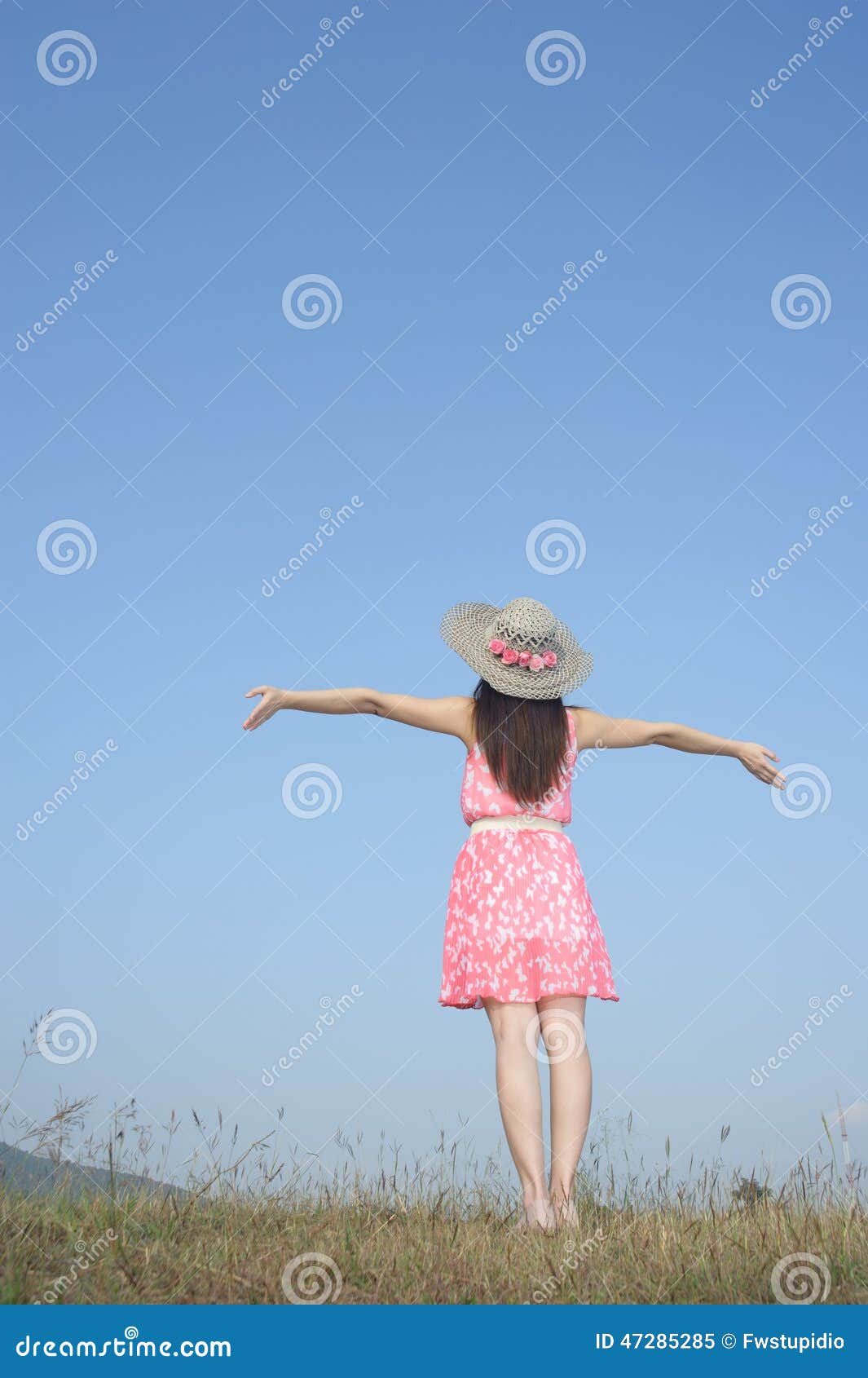 Relax Woman Standing and Sky on Beautiful Day Stock Image - Image of ...