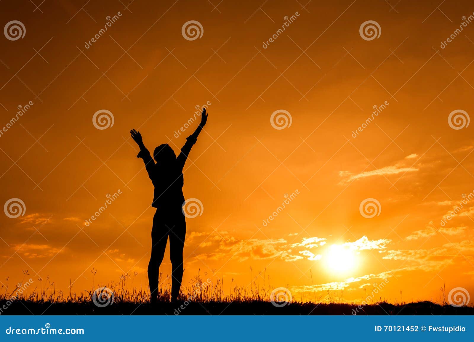 Relax Woman Standing and Sunset Silhouette Stock Photo - Image of ...