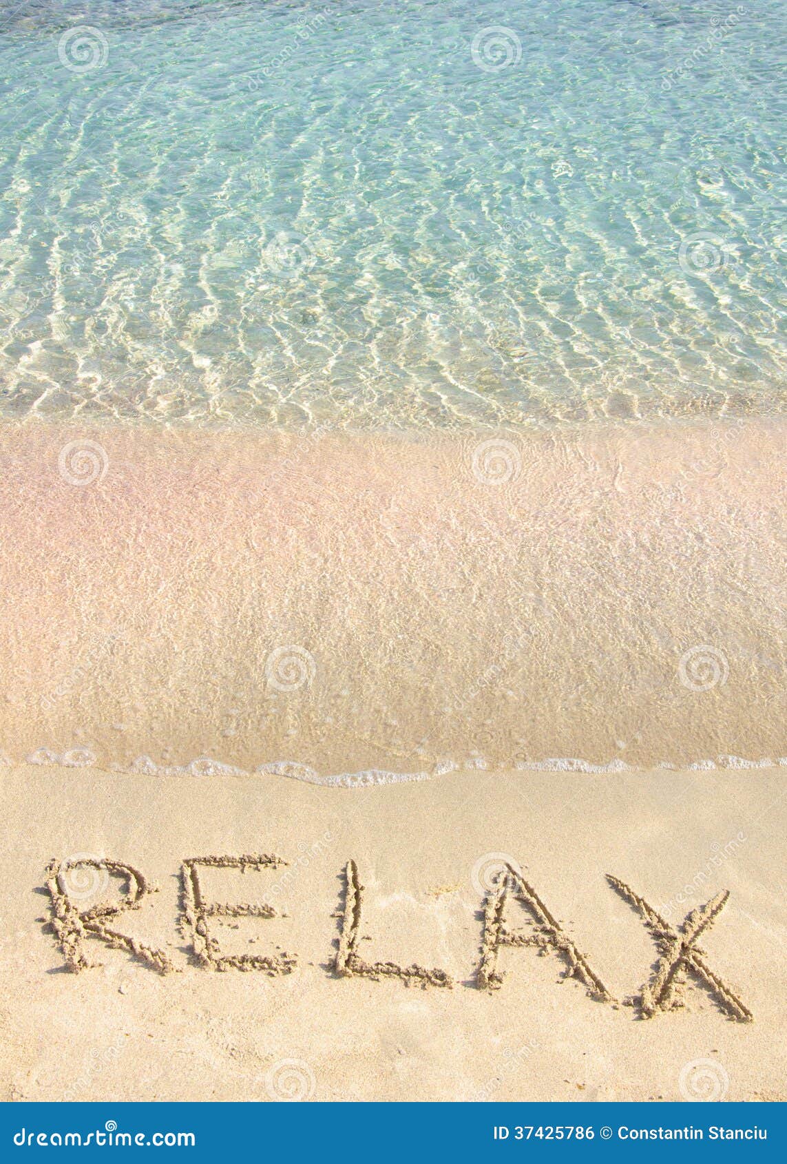 Relax Word Written in the Sand, on a Beautiful Beach with Clear Blue ...