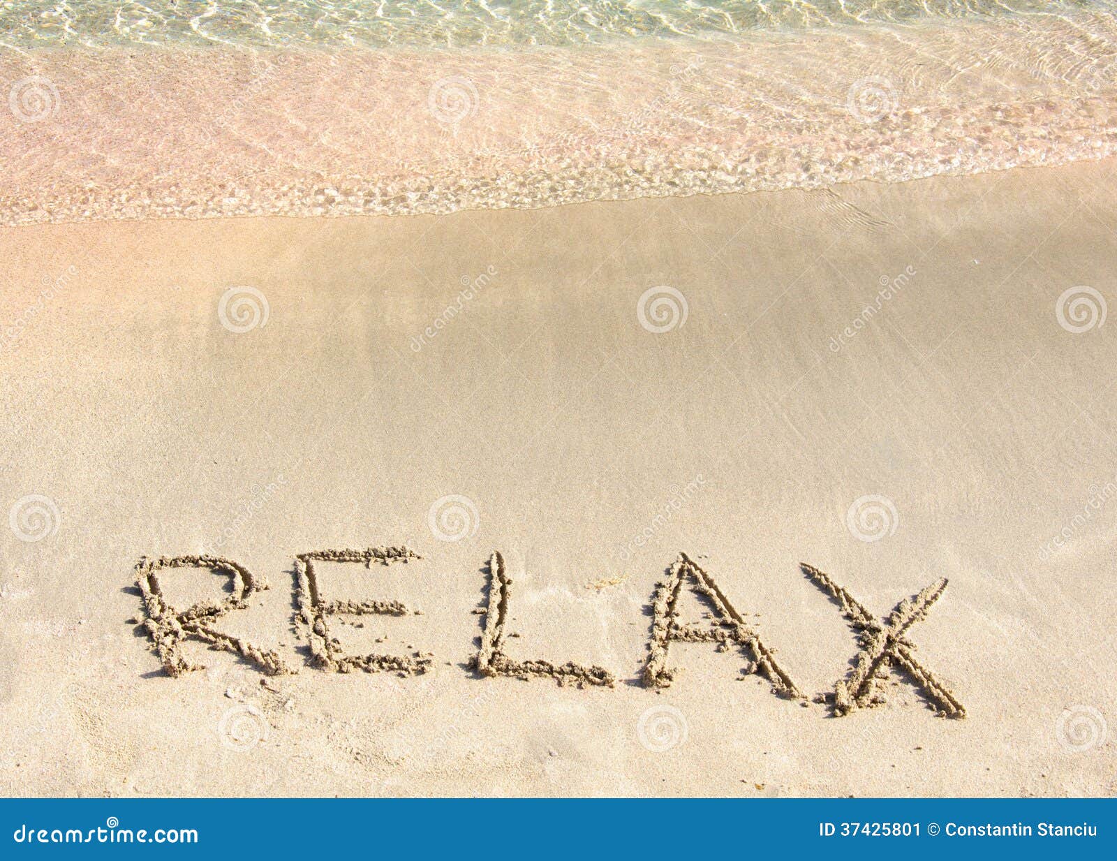 Relax Word Written in the Sand, on a Beautiful Beach with Clear Blue ...