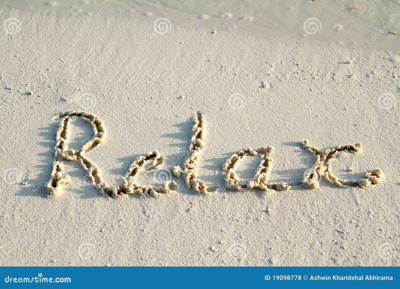 Relax written in sand. stock photo. Image of sand, season - 19098778