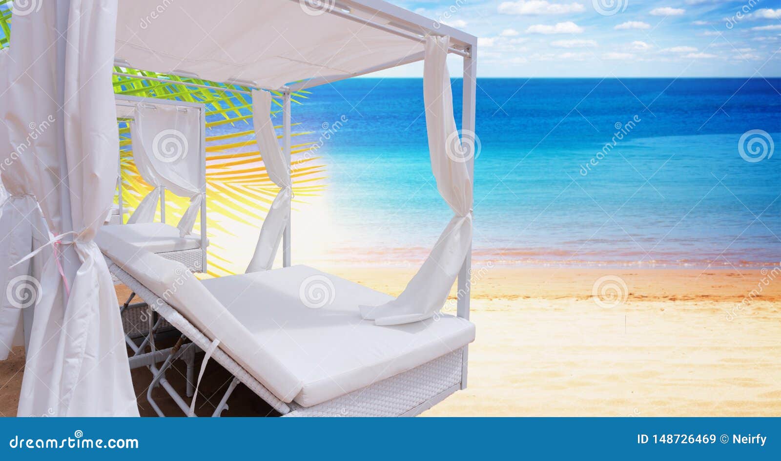 Relaxation Area. Spa on the Beach Stock Image - Image of sand, blue ...