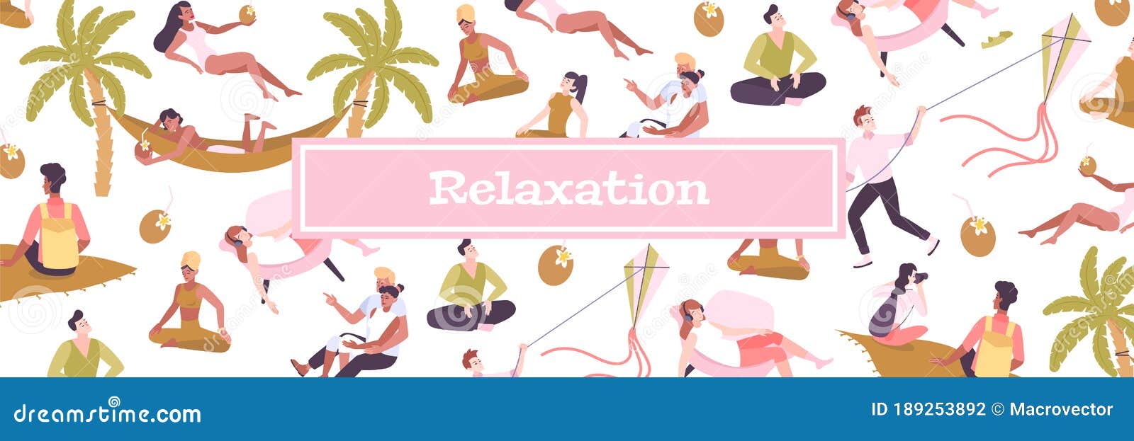 Relaxation Flat Pattern stock vector. Illustration of palm - 189253892