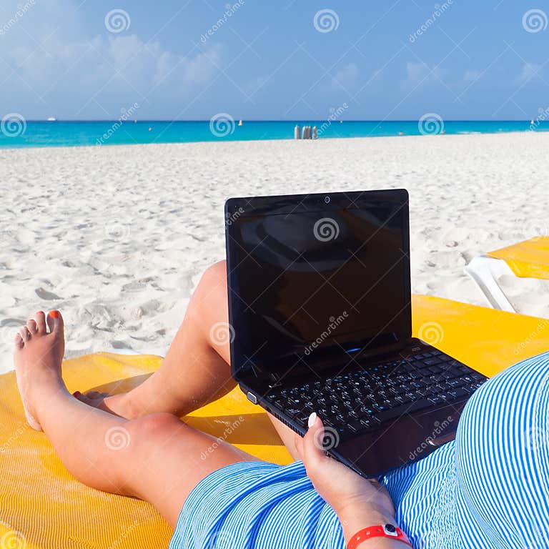 Relaxation with Laptop on Holiday Stock Image - Image of chair, pretty ...