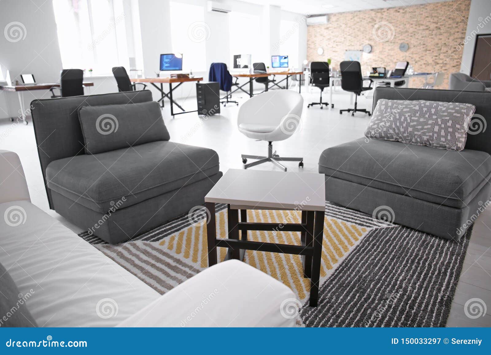 Relaxation Zone in Office with Comfortable Furniture. Workplace Design ...