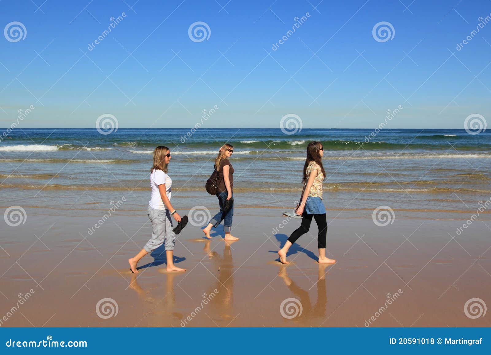Woman Beach Walk Barefoot Relaxed Women Stock Photo - Image of ...