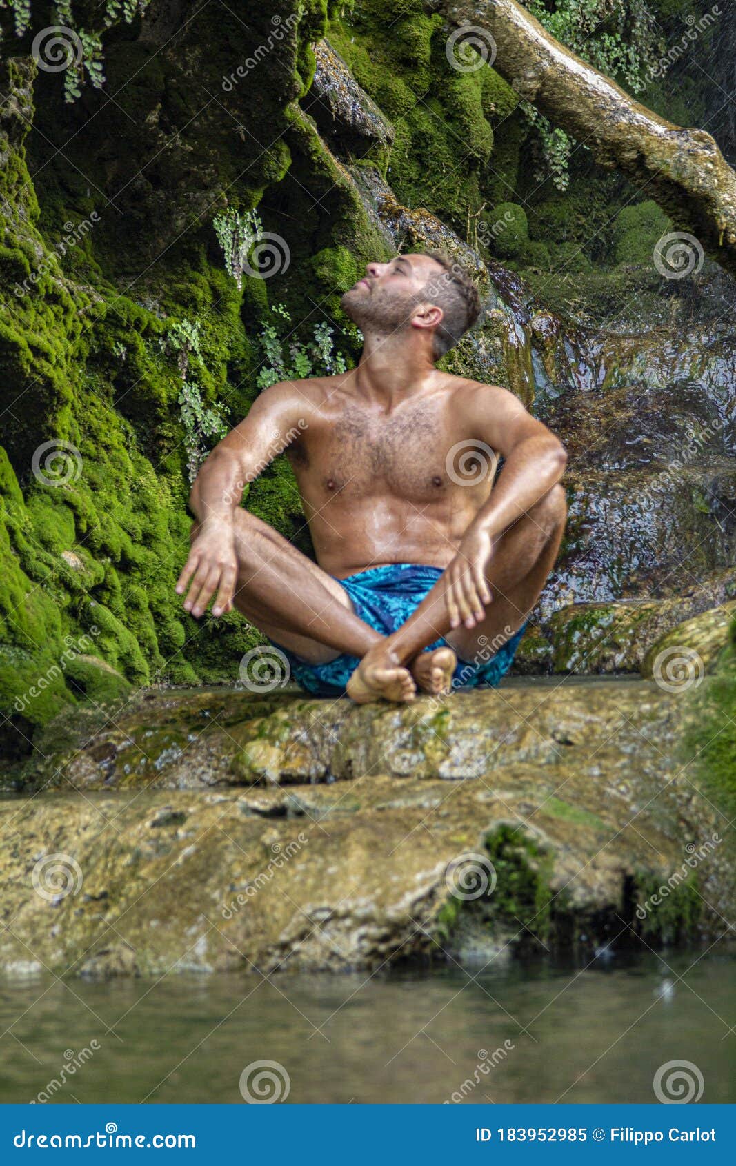 Relaxed Boy Under the Waterfall Stock Image - Image of outside ...