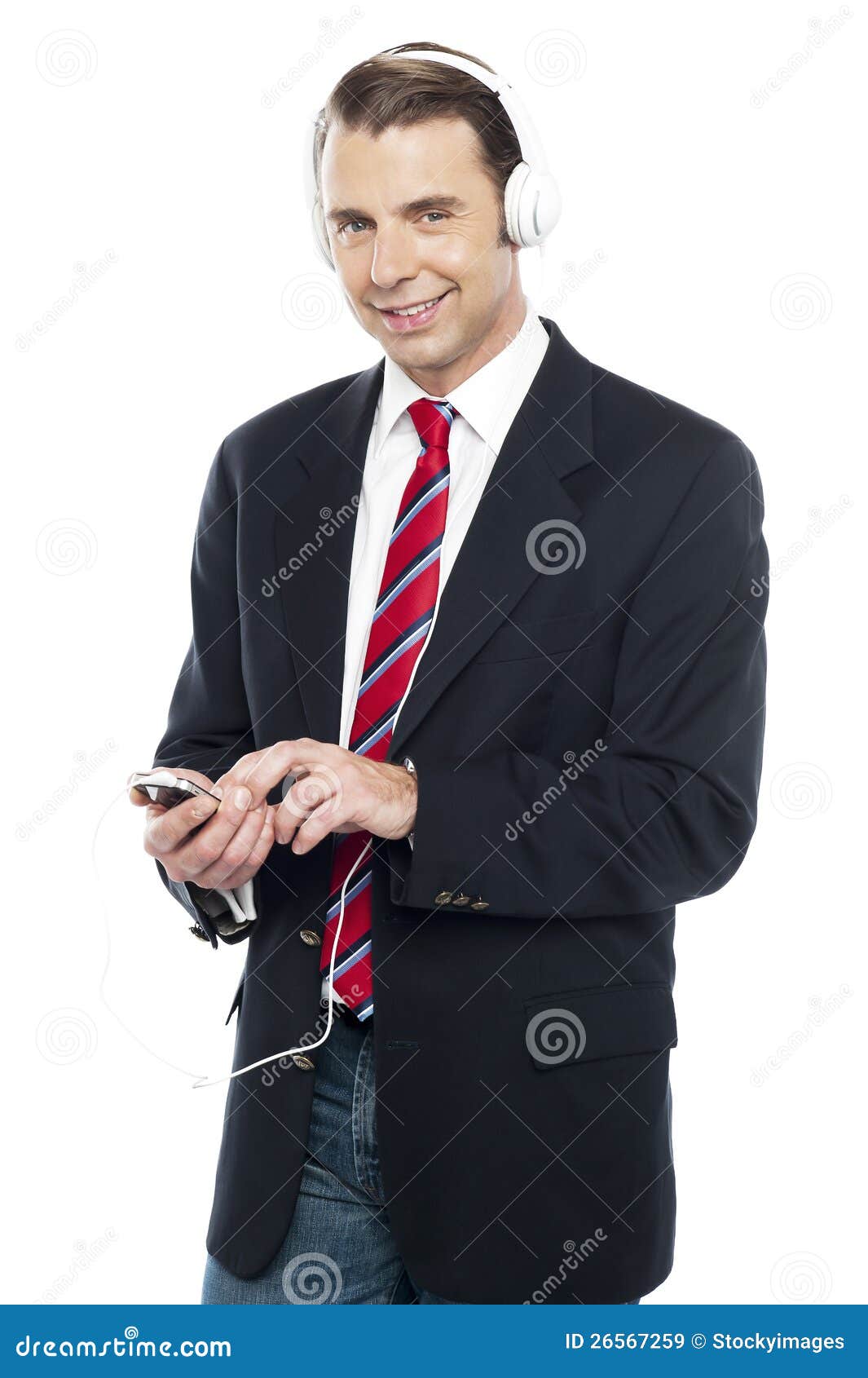 Relaxed Business Executive Tuned into Music Stock Image - Image of ...
