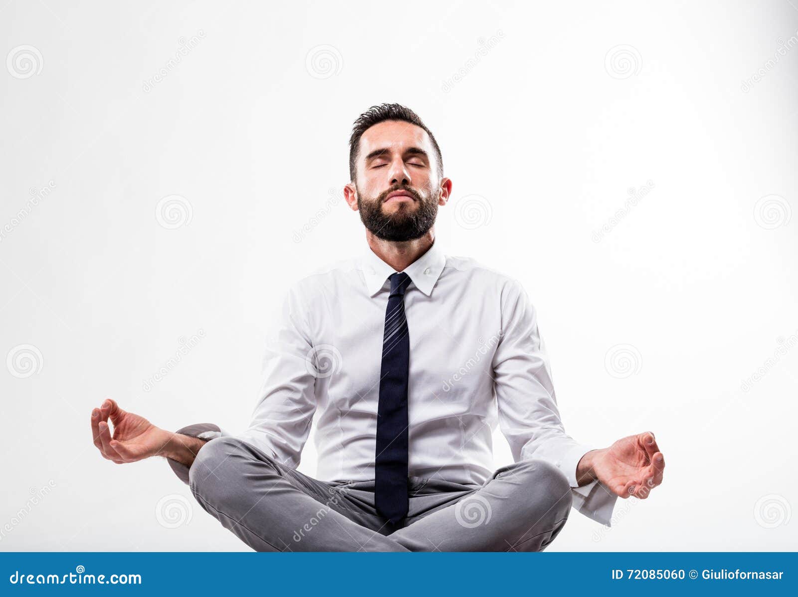 Relaxed Business Man in Meditation Pose Stock Photo - Image of beauty ...