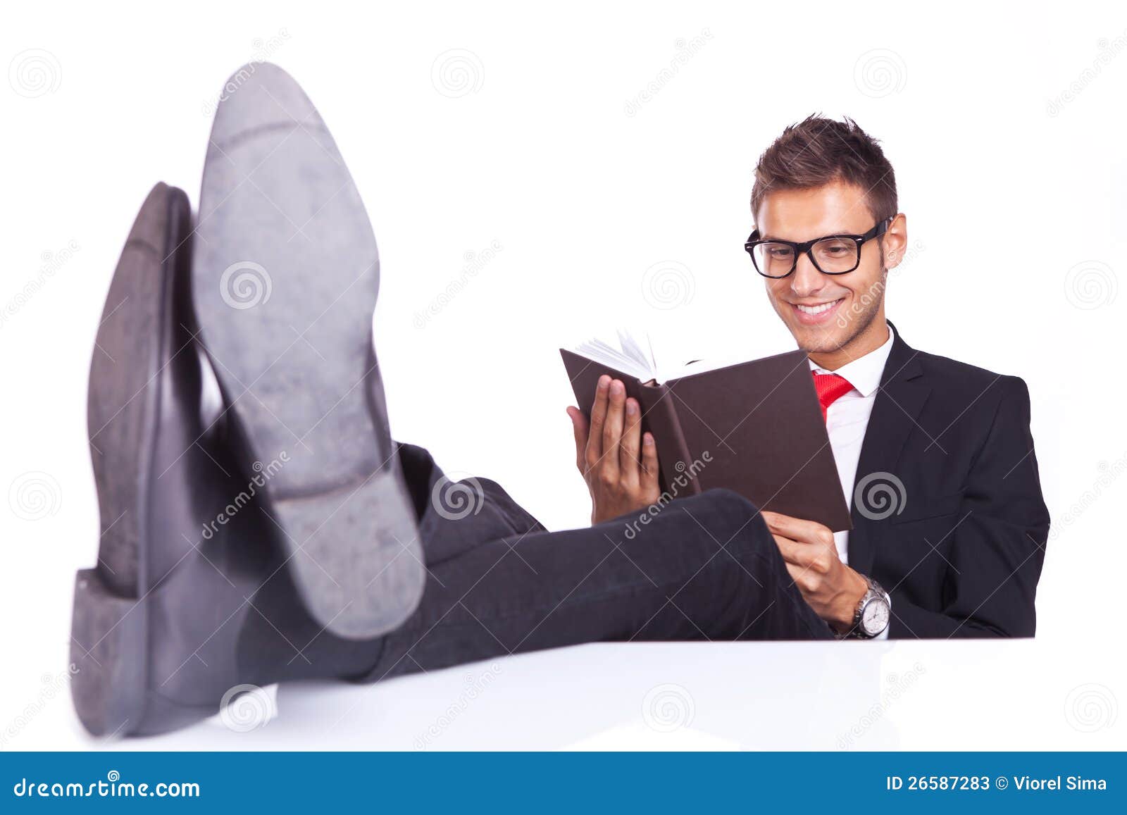 Relaxed Business Reading a Book Stock Image - Image of office ...