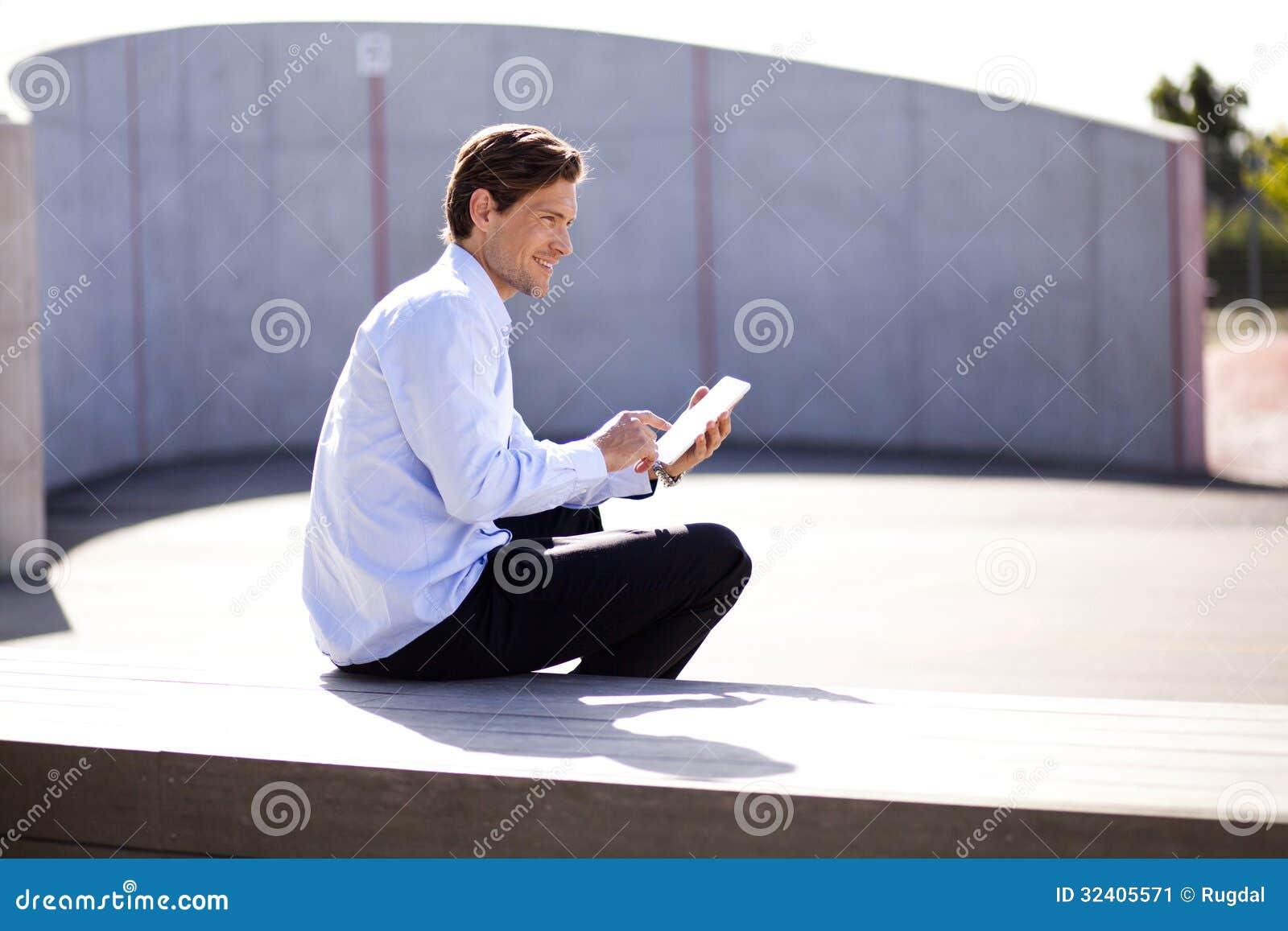 Relaxed Businessman Holding Tablet Stock Image - Image of manager ...