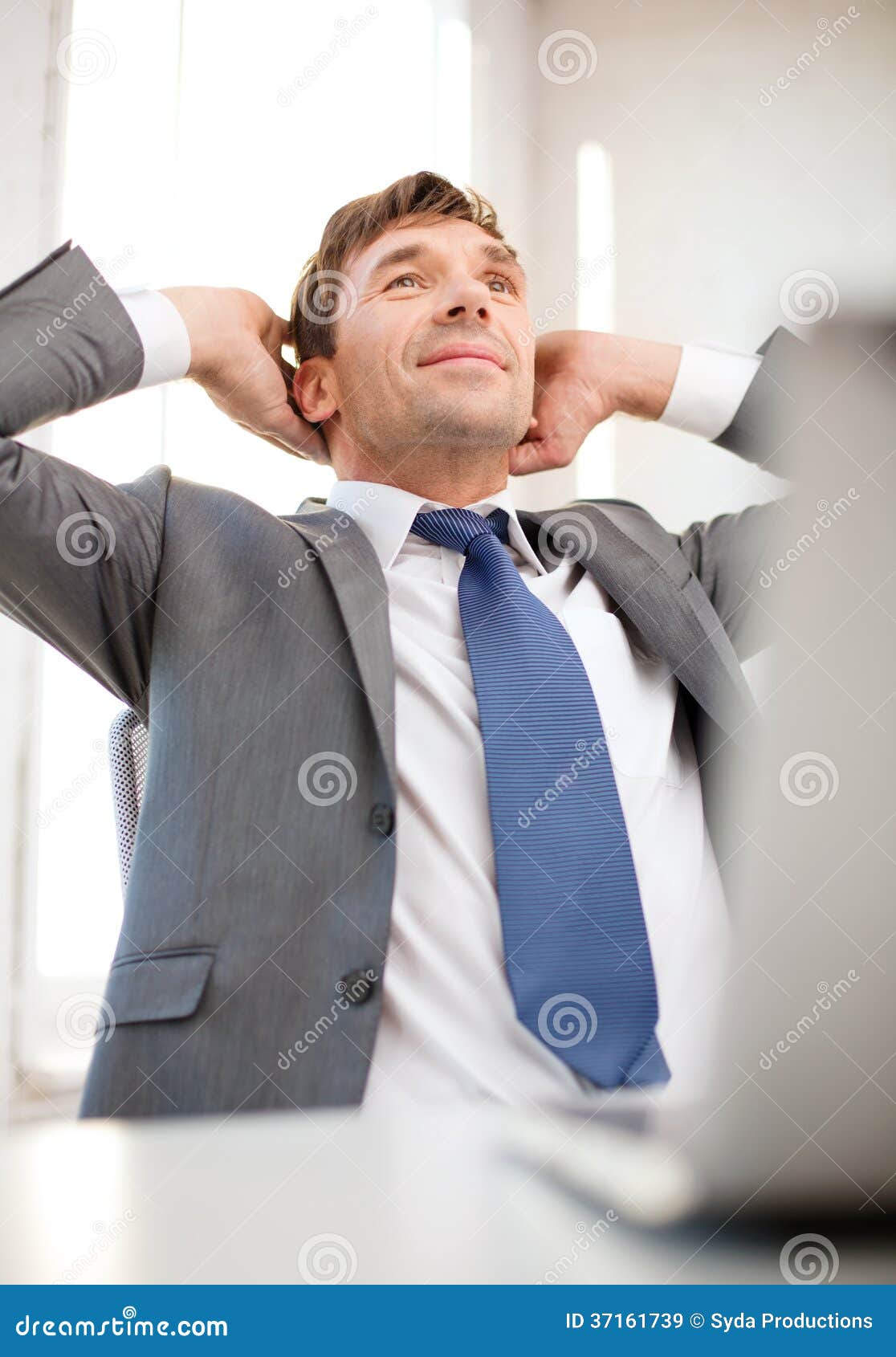 Relaxed Businessman with Laptop in Office Stock Image - Image of ...