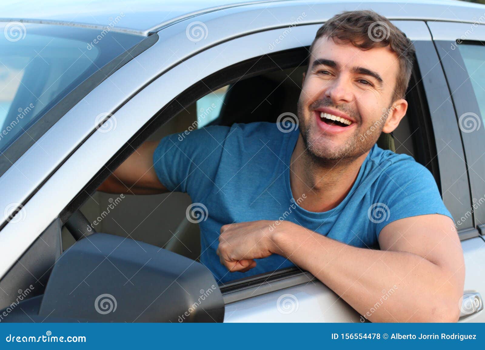 Relaxed Car Driver Looking at View Stock Photo - Image of bearded ...