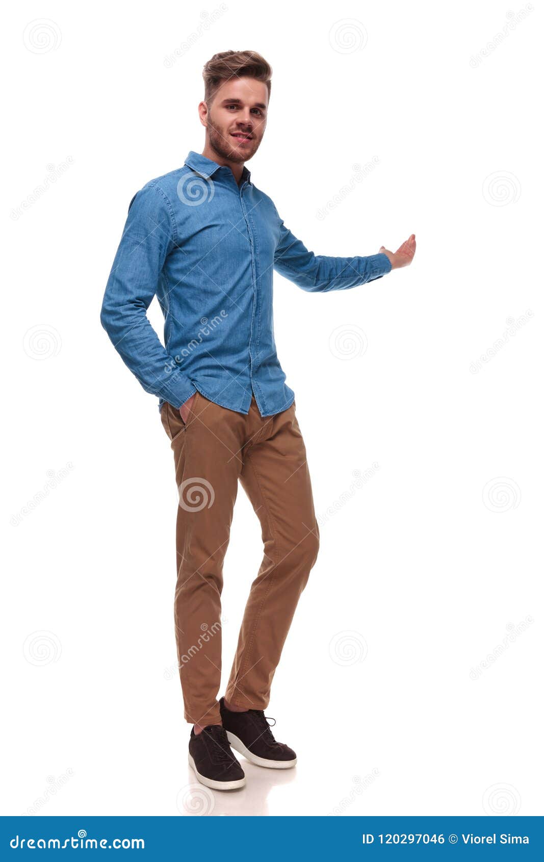 Relaxed Casual Man Standing and Presenting Behind Stock Photo - Image ... Relaxed Casual Man Standing and Presenting Behind Stock Photo - Image ...