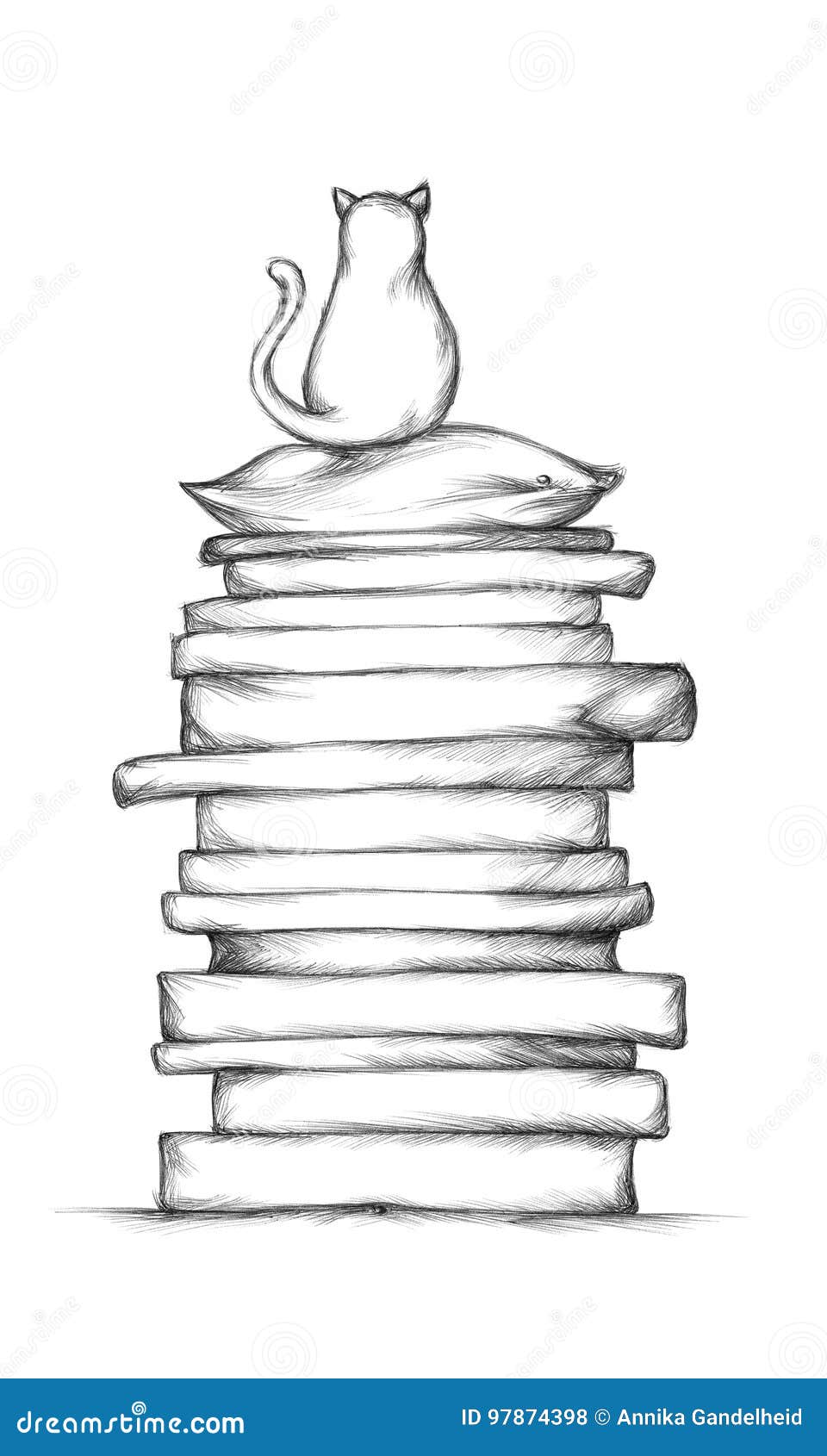 Relaxed Cat on a Mattress Stack Stock Illustration - Illustration of ...