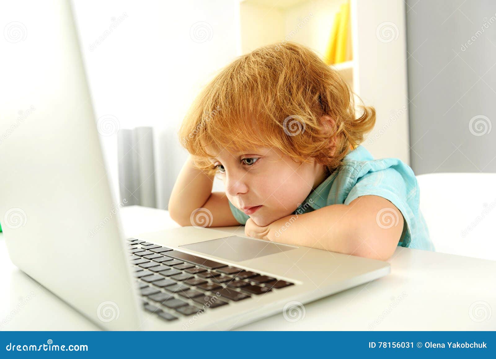 Relaxed Child Sitting with Computer Stock Image - Image of homeschool ...