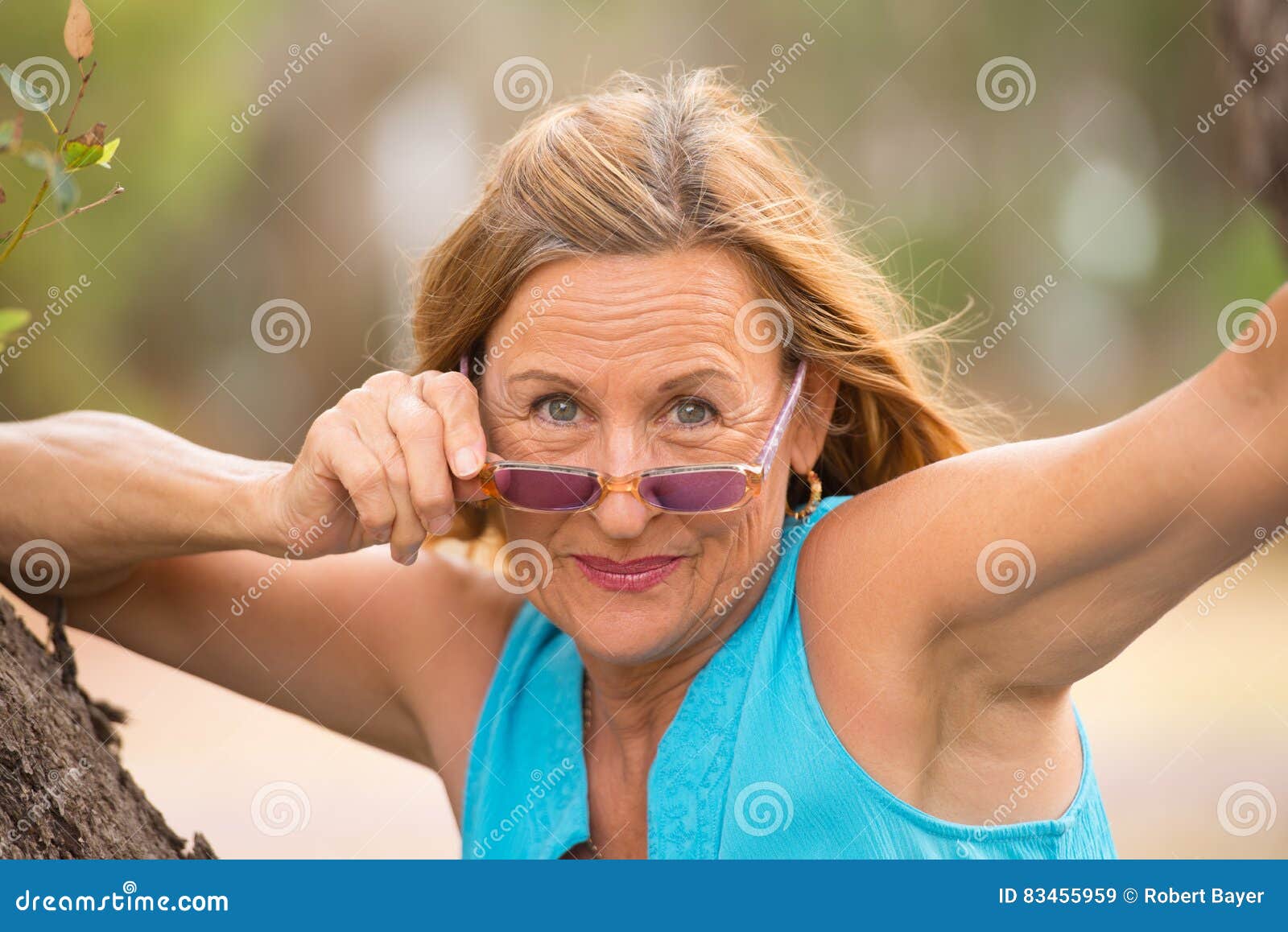Relaxed Confident Mature Woman Sunglasses Outdoor Stock Image Image