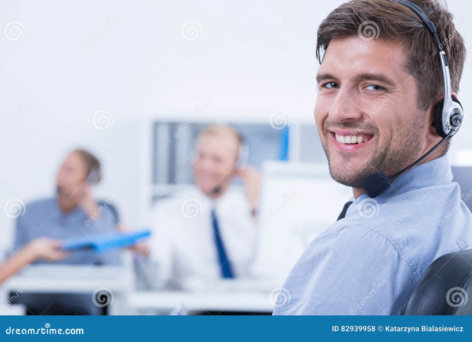 Relaxed and Confident Telemarketer Stock Photo - Image of center ...