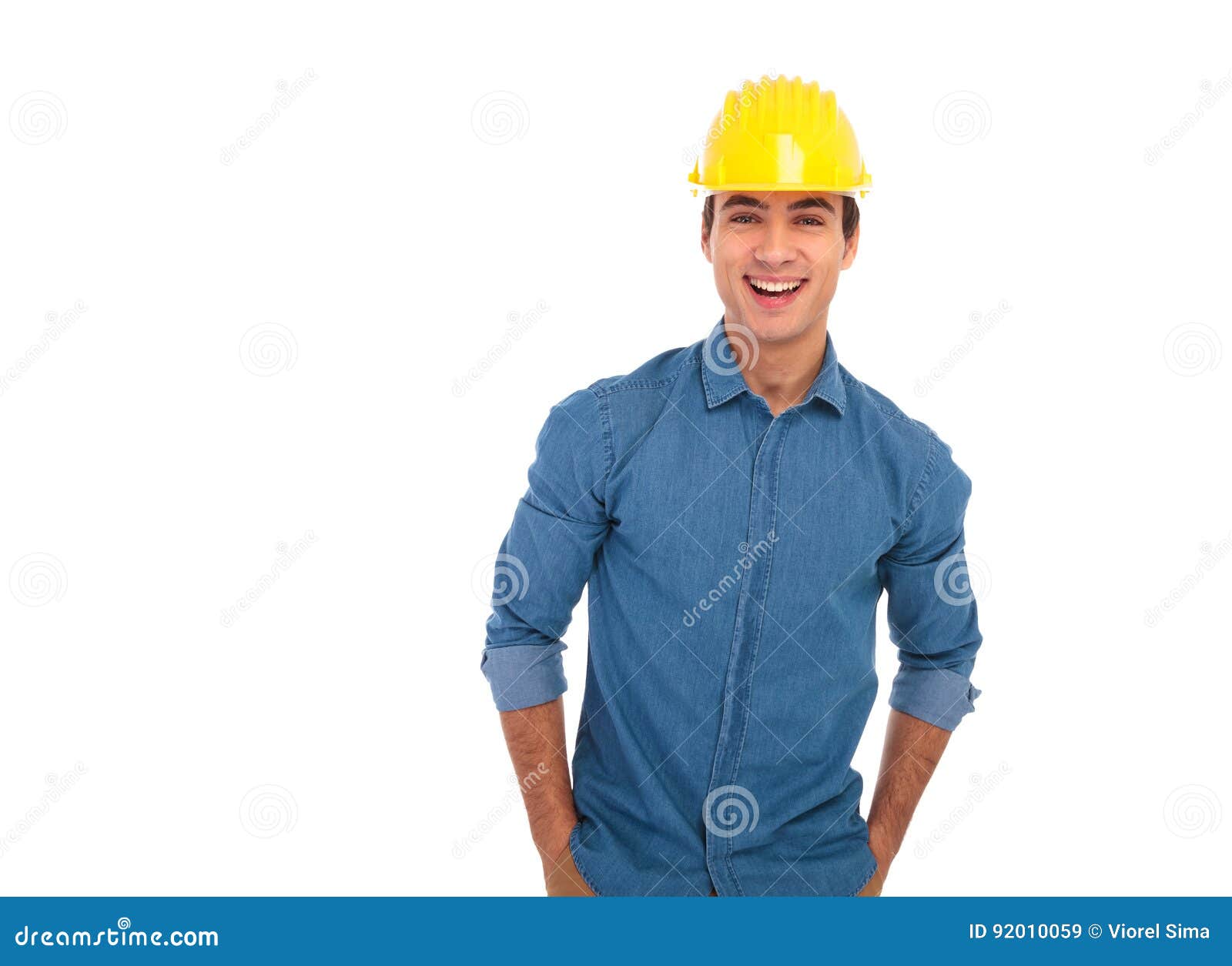 Relaxed Construction Worker With Yellow Helmet Stock Photo ...