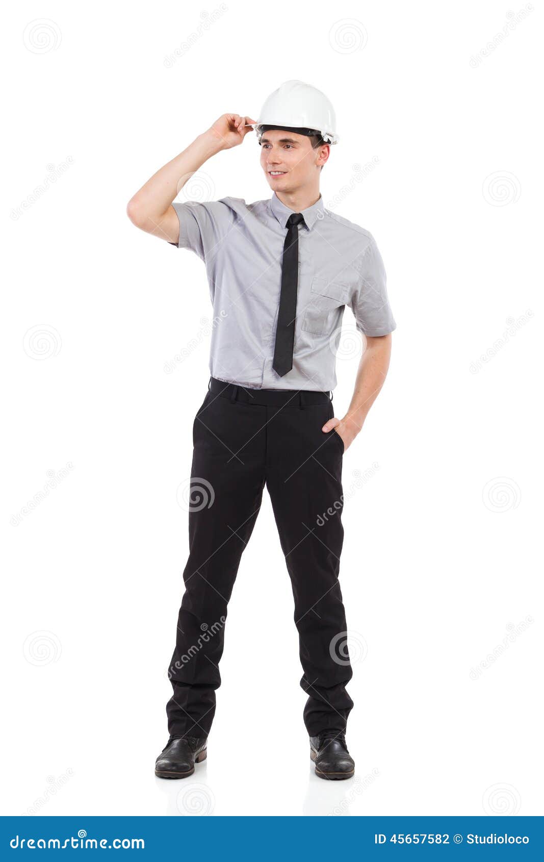 Relaxed Engineer Looking Away. Full Length Stock Photo - Image of ...