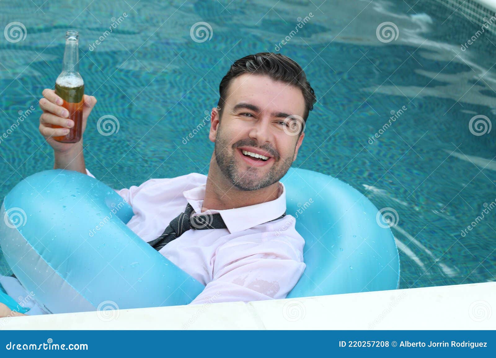 Relaxed Entrepreneur Drinking Wet in the Pool Stock Photo - Image of ...