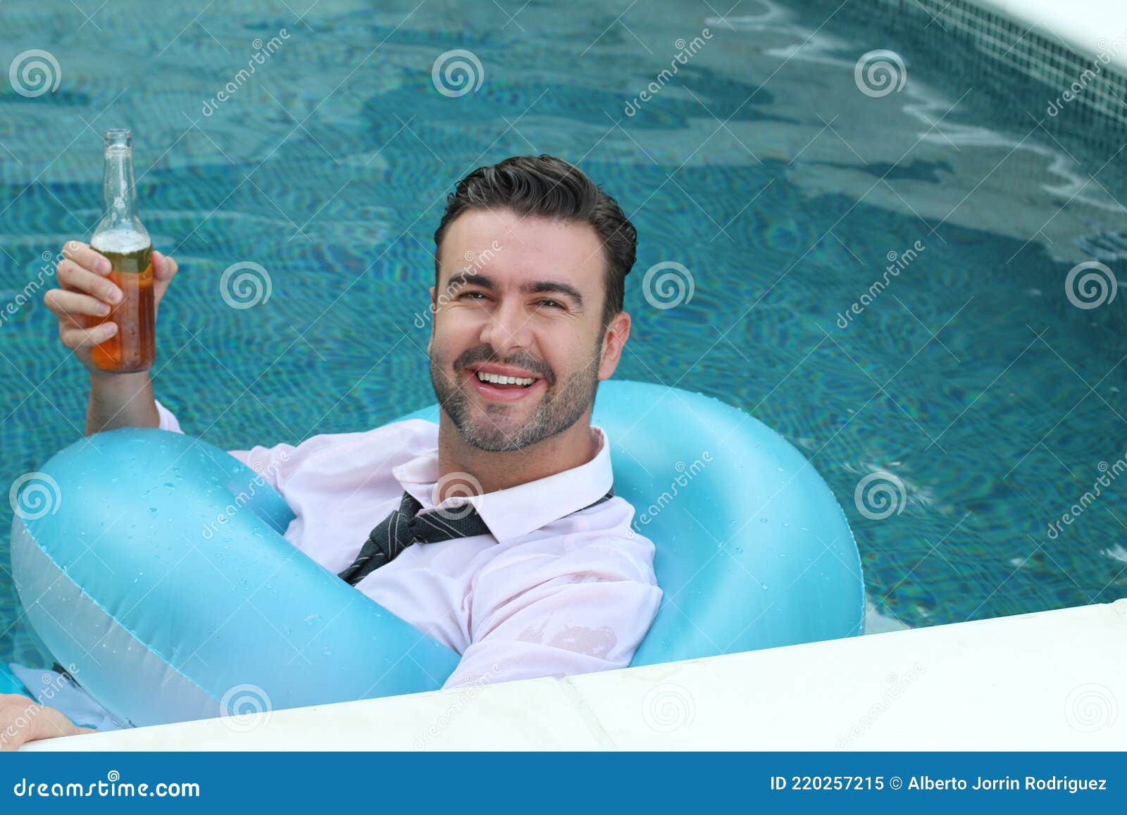 Relaxed Entrepreneur Drinking Wet in the Pool Stock Image - Image of ...