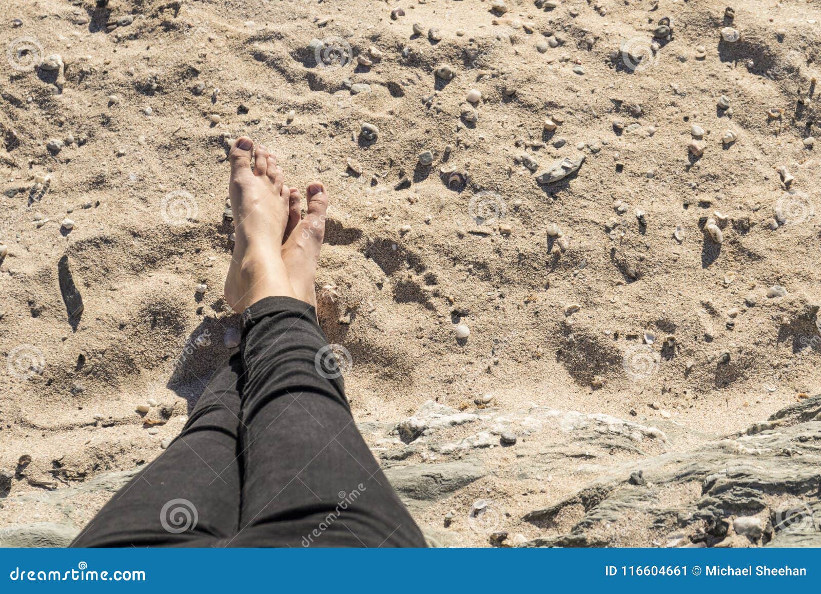 Relaxed feet on beach sand stock image. Image of conceptual - 116604661